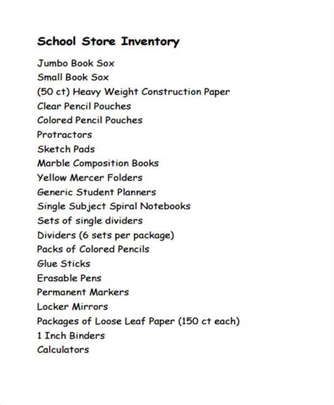 7 School Inventory Templates Sample Example