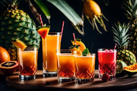 Premium Photo Free Photo Three Glasses Of Tropical Fruit Cocktails