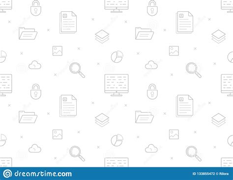 Thin Line Seamless Pattern With Web Icons Archive Folders Search And Other Symbols Vector