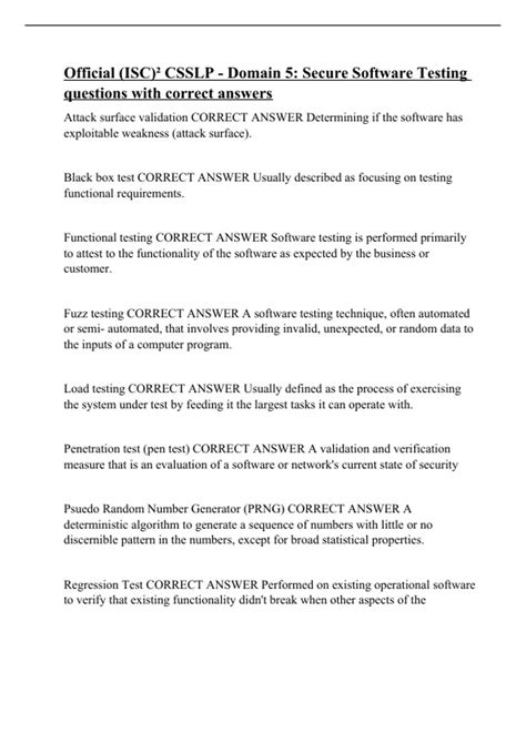 Official Isc² Csslp Domain 5 Secure Software Testing Questions