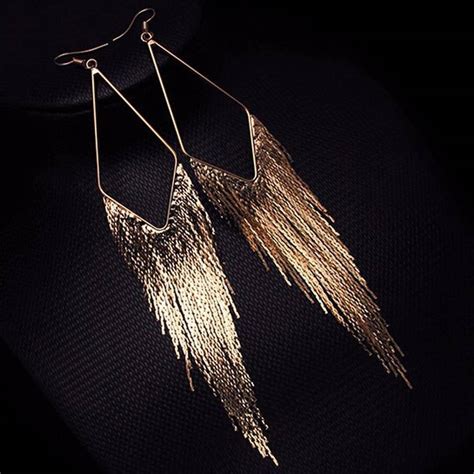 Vintage Metal Gold Color Long Tassel Earrings