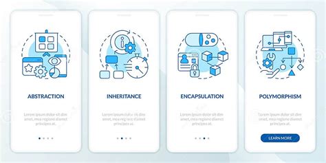 Object Oriented Programming Pillars Blue Onboarding Mobile App Screen Stock Illustration