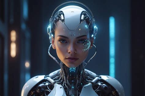Premium Photo Female Cyborg With Glowing Implants Generative Ai