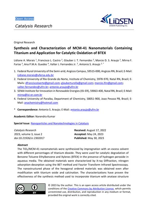 Pdf Synthesis And Characterization Of Mcm 41 Nanomaterials Containing Titanium And Application