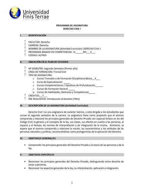 Programa Derecho Civil I Pdf Chile Derecho Civil Common Law