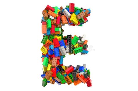 Letter E From Colored Plastic Building Blocks 3D Rendering Stock