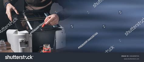 Caucasian Man Repairing Digital Printer Stock Photo 2314459721 Shutterstock