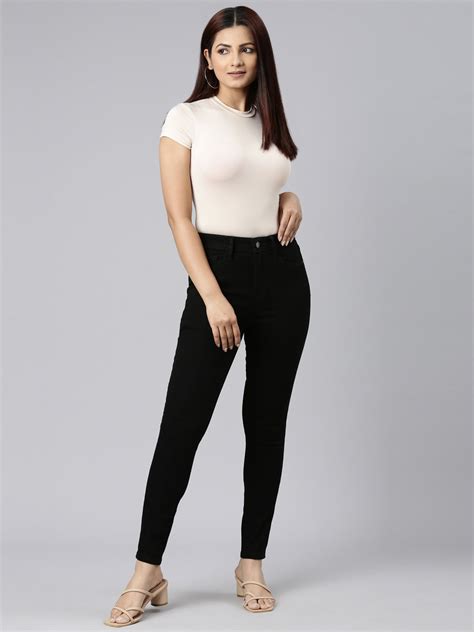 Women Solid Black Mid Rise Skinny Jeans