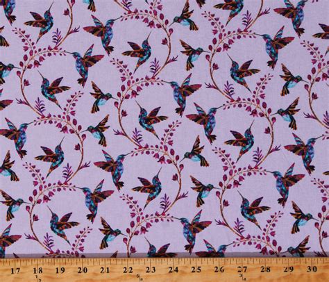 Cotton Hummingbirds Birds Flowers Mosaic Look Swan Lakes Pin