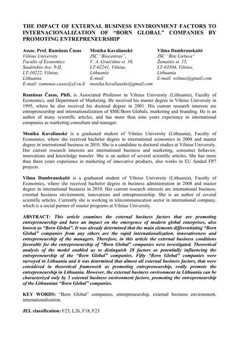 PDF The Impact Of External Business Environment Factors To Internationalization Of Born