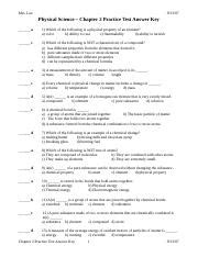 Ch 2 Practice Test Answer Key Doc Mrs Lee 9 13 07 Physical Science Chapter 2 Practice Test