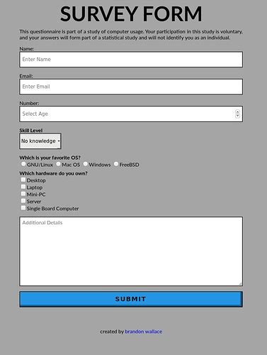 Survey Form Project I Need Feedback Please Code Feedback The
