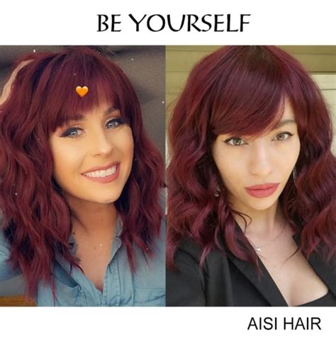 Hair Aisi Wine Red Wavy Synthetic Hair Wig With Bang Poshmark