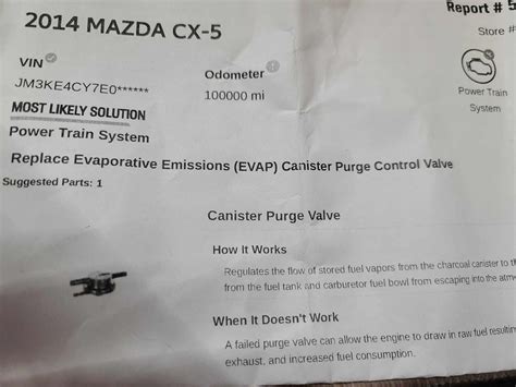 2014 Mazda Cx 5 Code Po443 Replace Canister Purge Control Value Was I