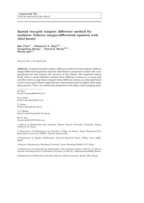 Pdf Spatial Two Grid Compact Difference Method For Nonlinear Volterra