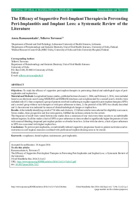 Pdf The Efficacy Of Supportive Peri Implant Therapies In Preventing Peri Implantitis And