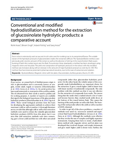 Pdf Conventional And Modified Hydrodistillation Method For The