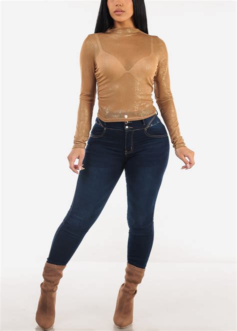 Womens Levantacola Dark Skinny Jeans High Waist Butt Lifting Jeans