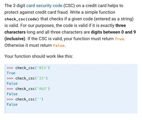 Solved The 3 Digit Card Security Code Csc On A Credit Card