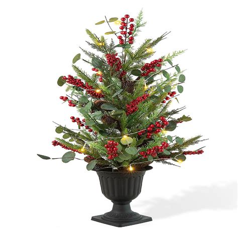 Glitzhome 36h Christmas Lighted Pine Needle And Eucalyptus Leaf Urn