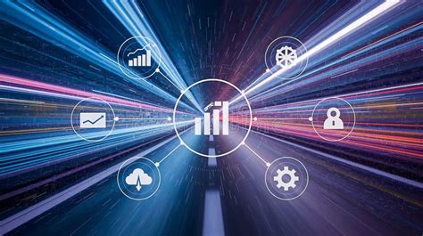 Futuristic Digital Highway Data Stream Growth Chart Icons Blue Purple