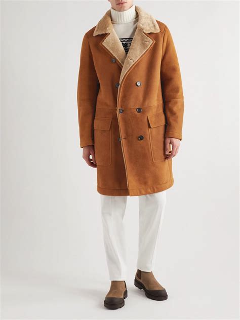 Brunello Cucinelli Double Breasted Shearling Coat Brown Brunello