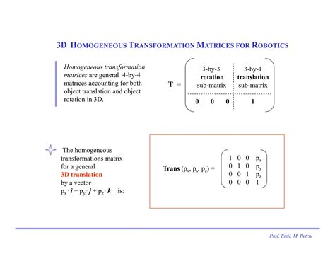 Homogrneous Transformation Matrix Ppt Presentation Pdf