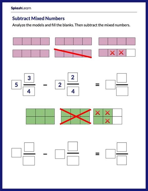 Subtract Mixed Numbers Using Models Worksheets Free And Printable Splashlearn