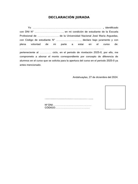 Declaración Jurada Para Cilo 0 Pdf