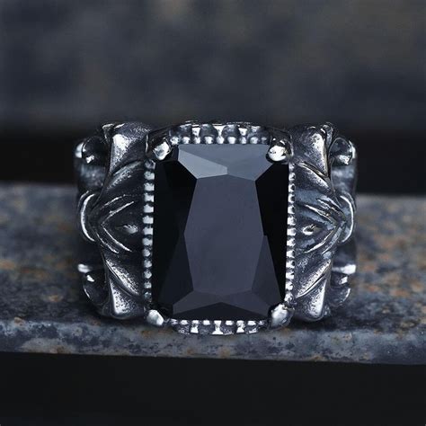 Iris Pattern Gem Stainless Steel Cz Ring Gthic