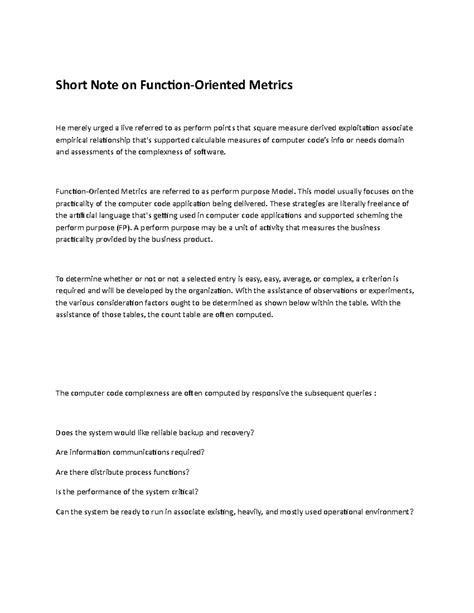 Function Oriented Metrics Overview Key Insights And Challenges Studocu