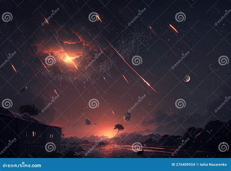 Meteor Shower On The Surface Of Planet Earth Ai Generated Stock