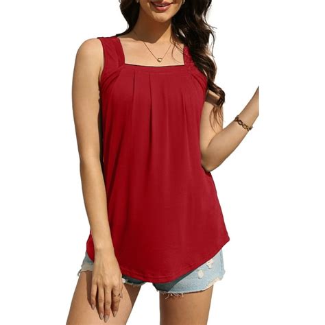 Fantaslook Womens Summer Tank Tops Pleated Square Neck Sleeveless