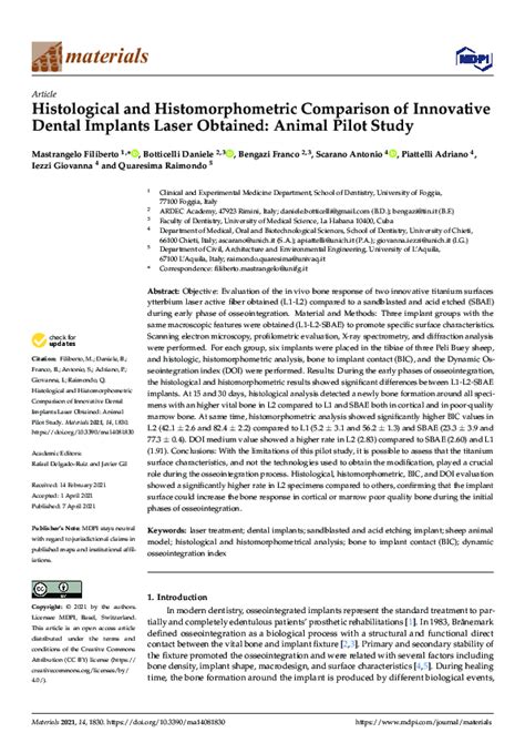 Pdf Histological And Histomorphometric Comparison Of Innovative Dental Implants Laser Obtained
