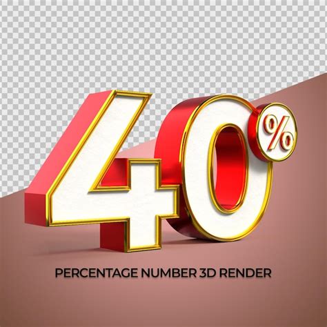 3d render número 40 porcentaje oro rojo colores Archivo PSD Premium