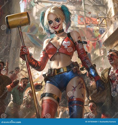 Harley Quinn Unleashes Chaos In The City Streets Stock Illustration