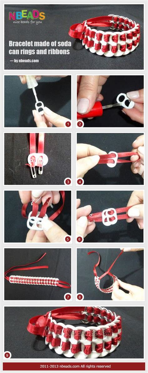 Bracelet Made Of Soda Can Rings And Ribbons Pop Tab Crafts Soda Tab