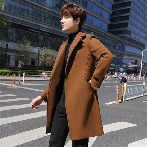 Winter Trench Coats Mens Blends Overcoats Business Casual Trench Long