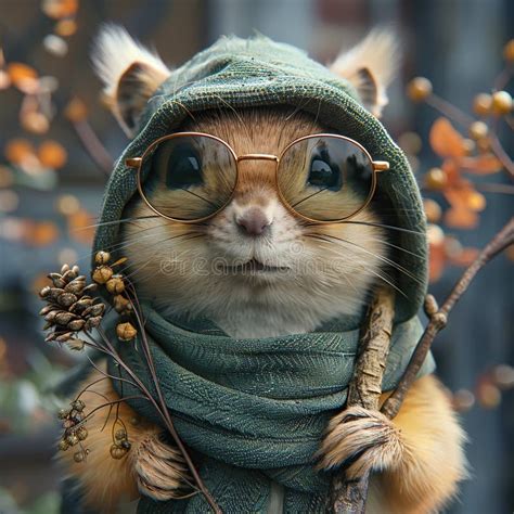 Cute Squirrel With Glasses And Scarf Stock Illustration Illustration Of Hooded Tail 331734921
