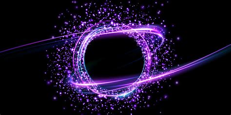 매직 판타지 포털 작은 먼지 입자가 있는 둥근 조명 프레임 미래형 순간이동 파란색 보라색 네온 불빛이 투명한 배경에 반짝임으로 야경을 비춥니다 텅 빈 연단의 조명 효과 3