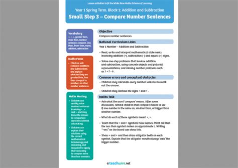 Y1 Activities For Comparing Number Sentences Spring Term Block 1 Addition And Subtraction
