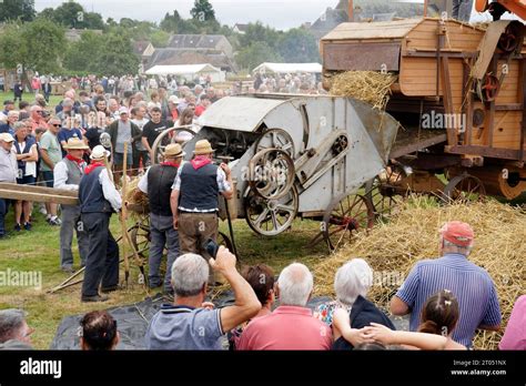 Old Threshing Machine Straw Bales Harvest Festival Harvesting The Old Fashioned Way At Saint