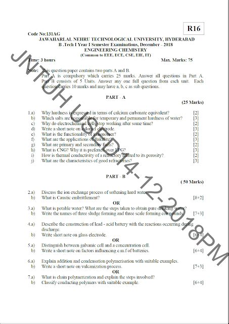 JNTUH B Tech Engineering Chemistry December 2018 Question Paper