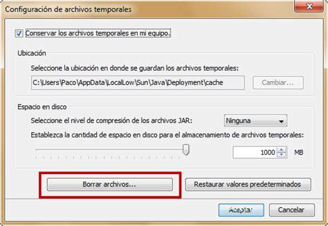 Bitácora PC Vaciar la caché de Java