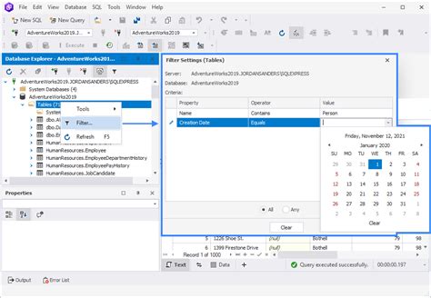 Database Explorer Filter