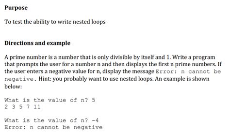 Solved Purpose To Test The Ability To Write Nested Loops