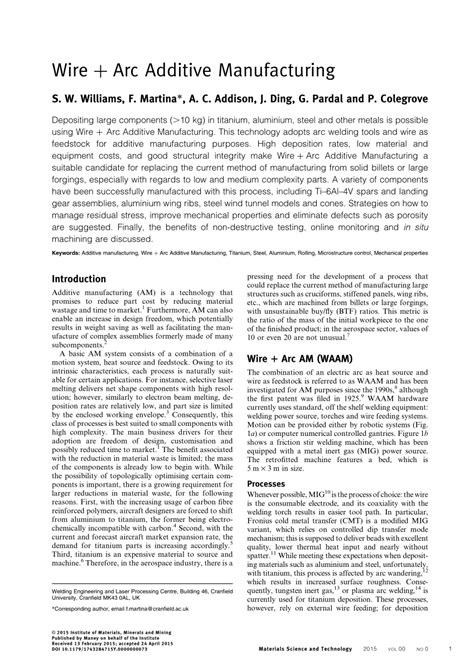 Pdf Wirearc Additive Manufacturing