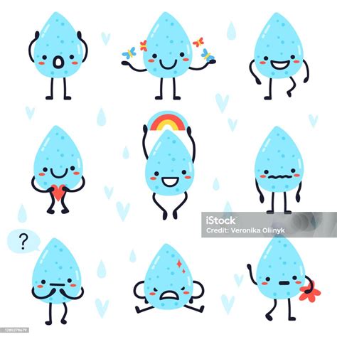 Nette Wassertropfen Hand Gezeichnet Glückliche Wassertropfen