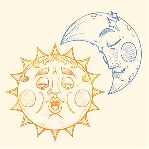 Ilustração De Desenho De Sol E Lua Vetor Grátis