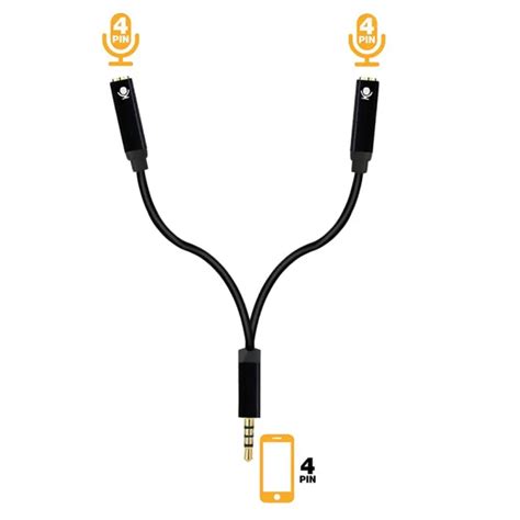 3 5mm Mic Headset Splitter Adapter 2 Microphones In 1 Cable 4 Pole Male To Dual Female Headphone